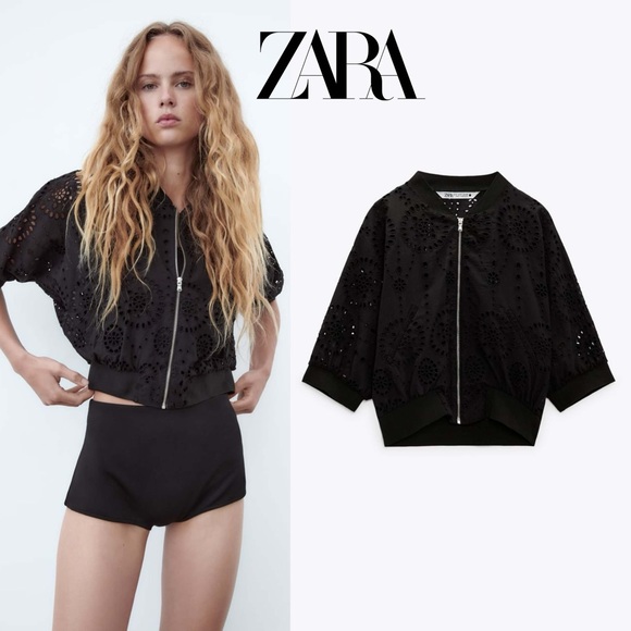 Zara | Jackets & Coats | Zara Embroidered Eyelet Bomber | Poshmark